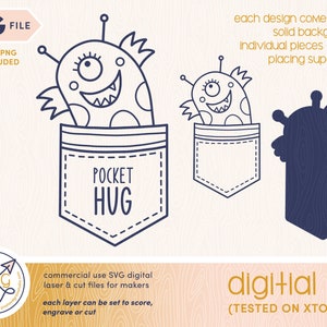 Kid Monster Pocket Hug Gift Laser File Commercial Use Laser & Cut Ready ...