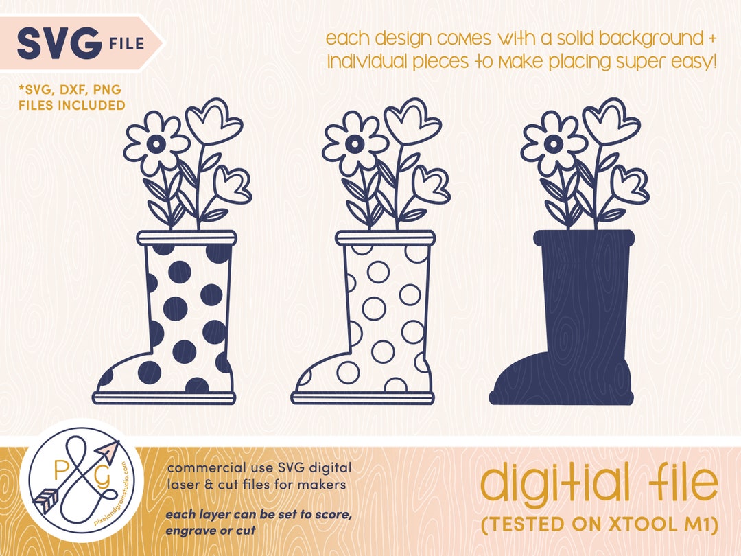 Polka Dot Rain Boot Flower Laser File | Commercial Use Laser & Cut ...