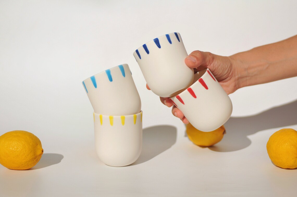 Handmade Porcelain Coffee Cups With Colorful Stripes, 7 Oz Espresso Cup ...