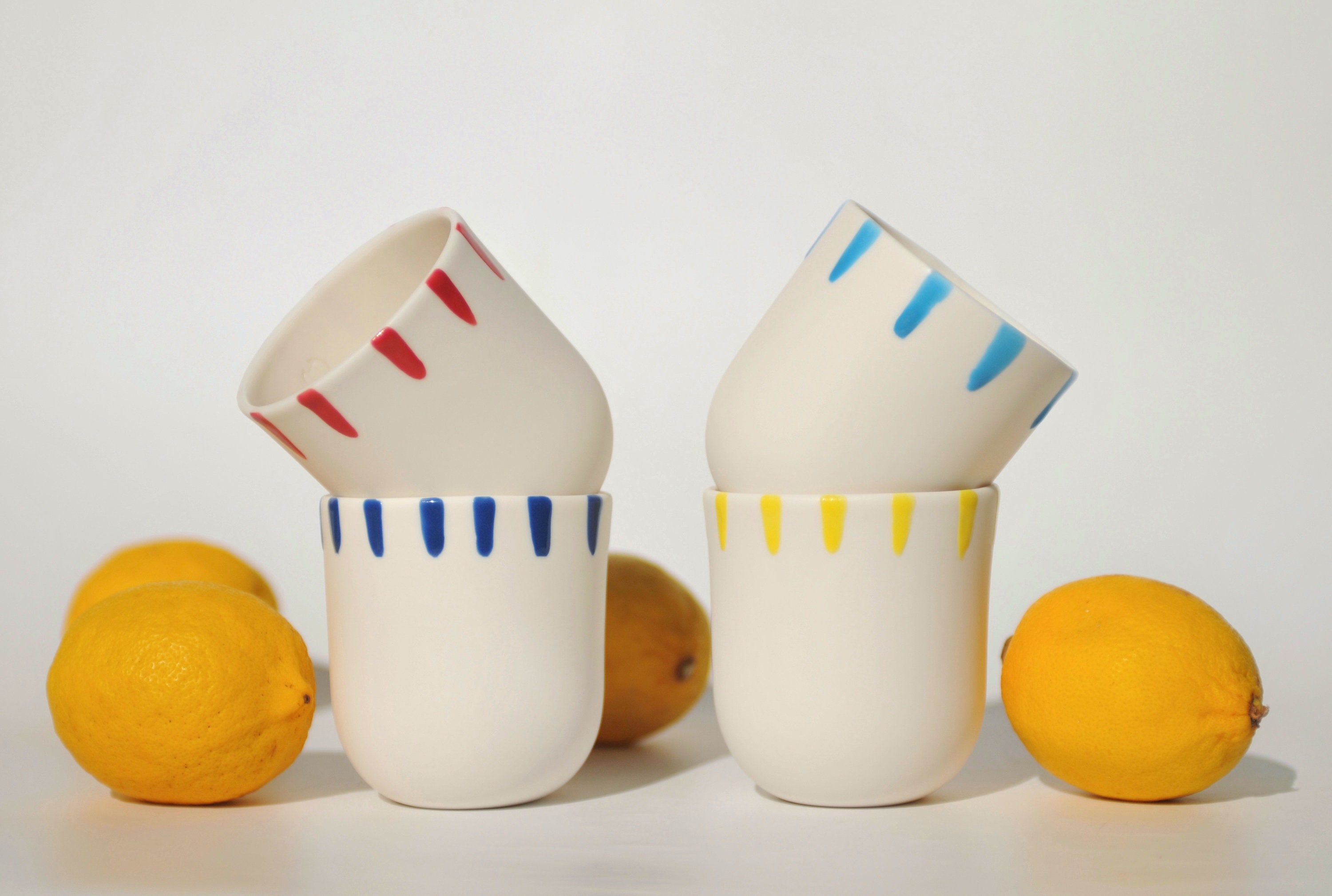 Handmade Porcelain Coffee Cups With Colorful Stripes, 7 Oz Espresso Cup ...