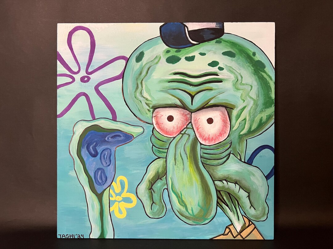Moody Squidward Portrait – Hand-painted Spongebob Fan Art, Funny ...