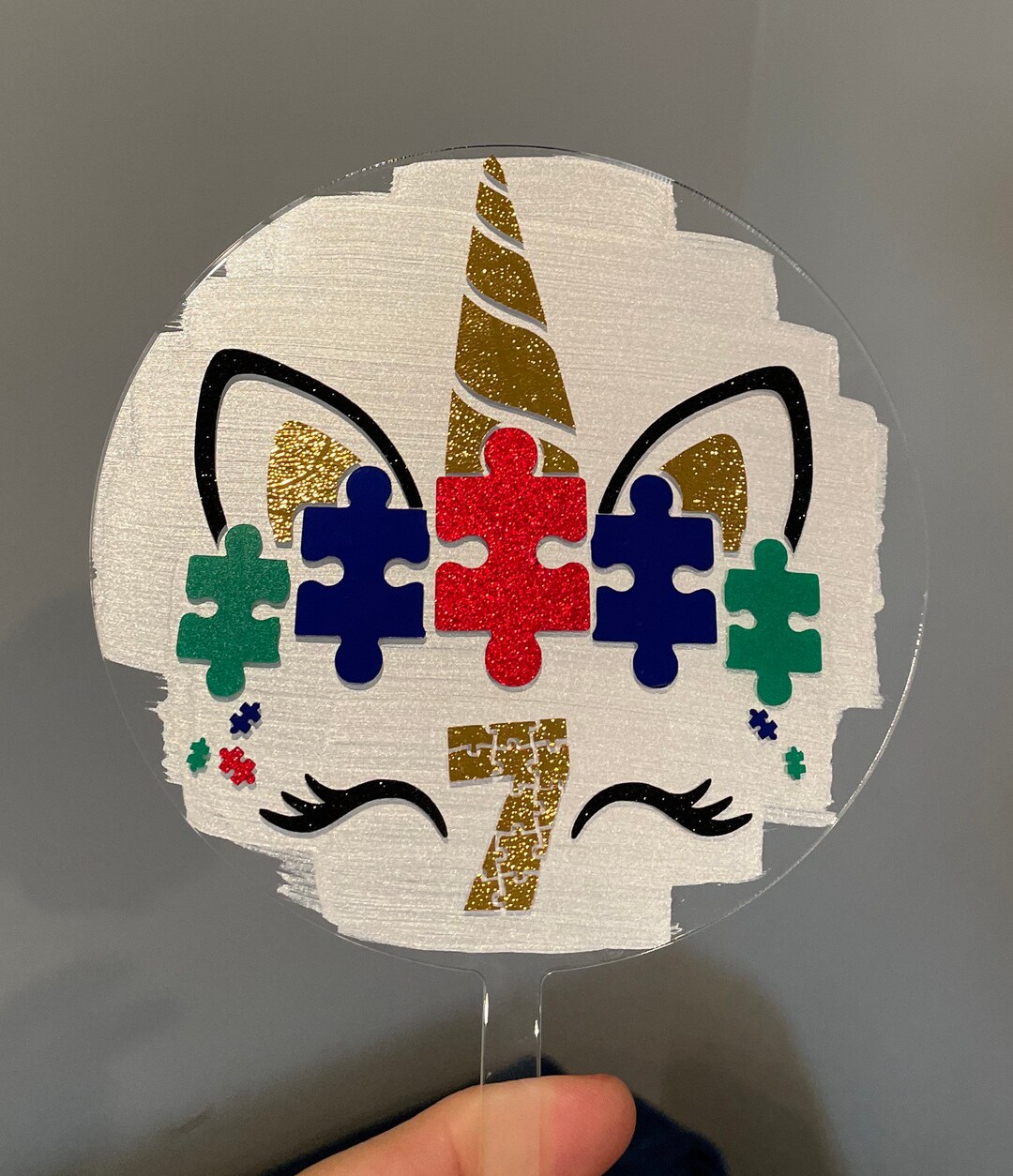 Unicorn Autism 7th Birthday Acrylic Cake Topper - Etsy