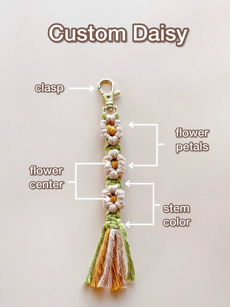 Macrame Daisy Keychain | Boho Keychain | Purse Charm | Backpack Charm ...