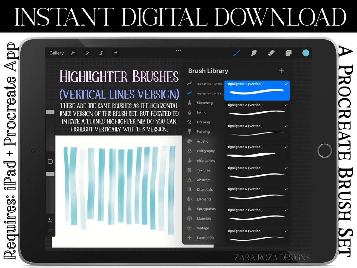 Procreate Highlighter Marker Brushes - 13 Highlighting Nib Lettering Brushes, UPDATE - 3 ...