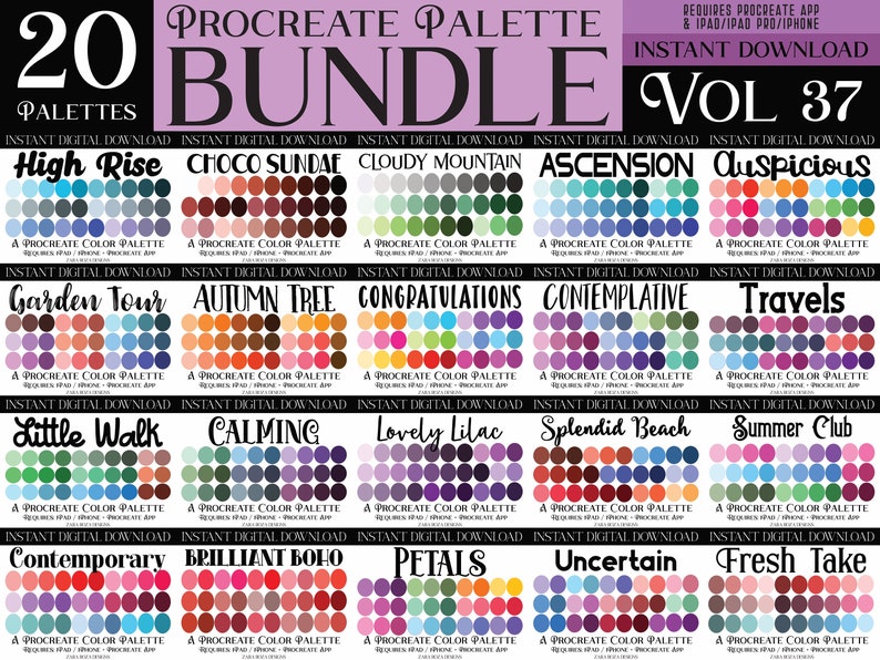 20 Procreate Color Palette Bundle Pack VOL. 37 Set Goth Retro Vintage ...