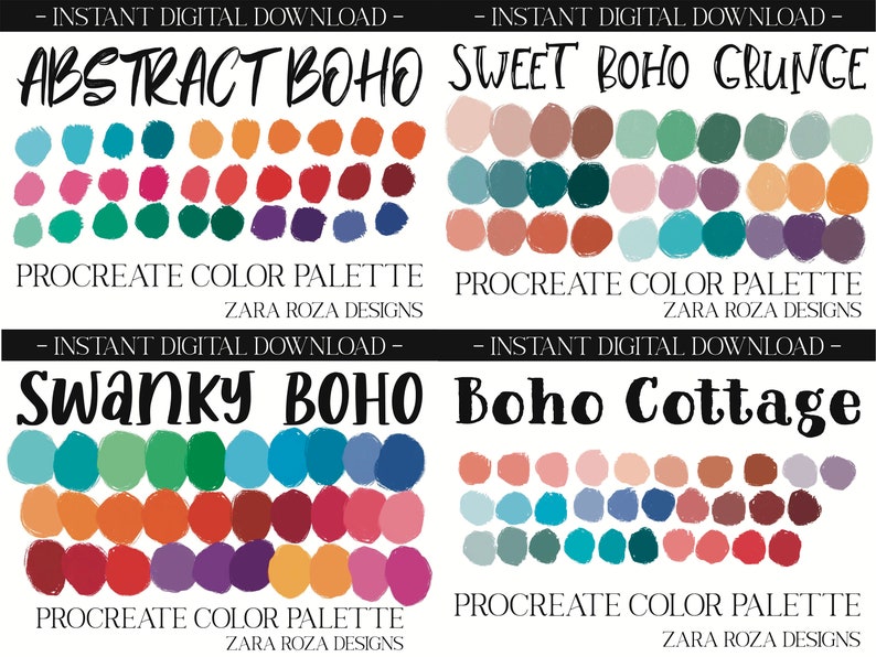 PROCREATE BOHO BUNDLE 4 Procreate Color Palettes - Boho Retro Bohemian ...