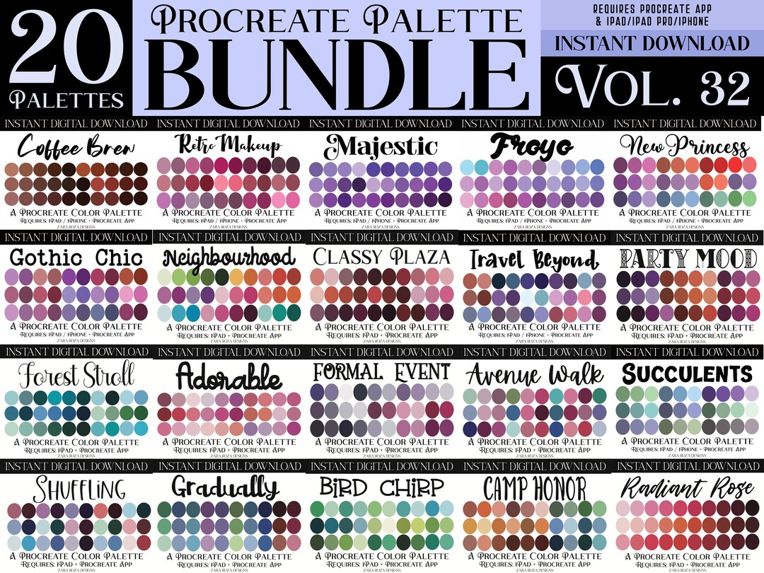 20 Procreate Color Palette Bundle Pack - VOL. 32 Set - Retro Vintage ...