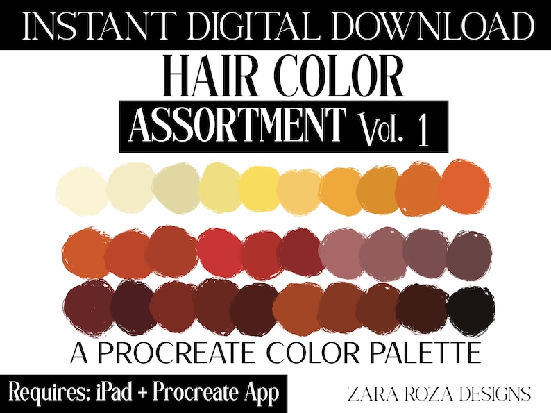 BIG BUNDLE 24 Procreate Hair Color Palette Collection Pack Set: Natural ...