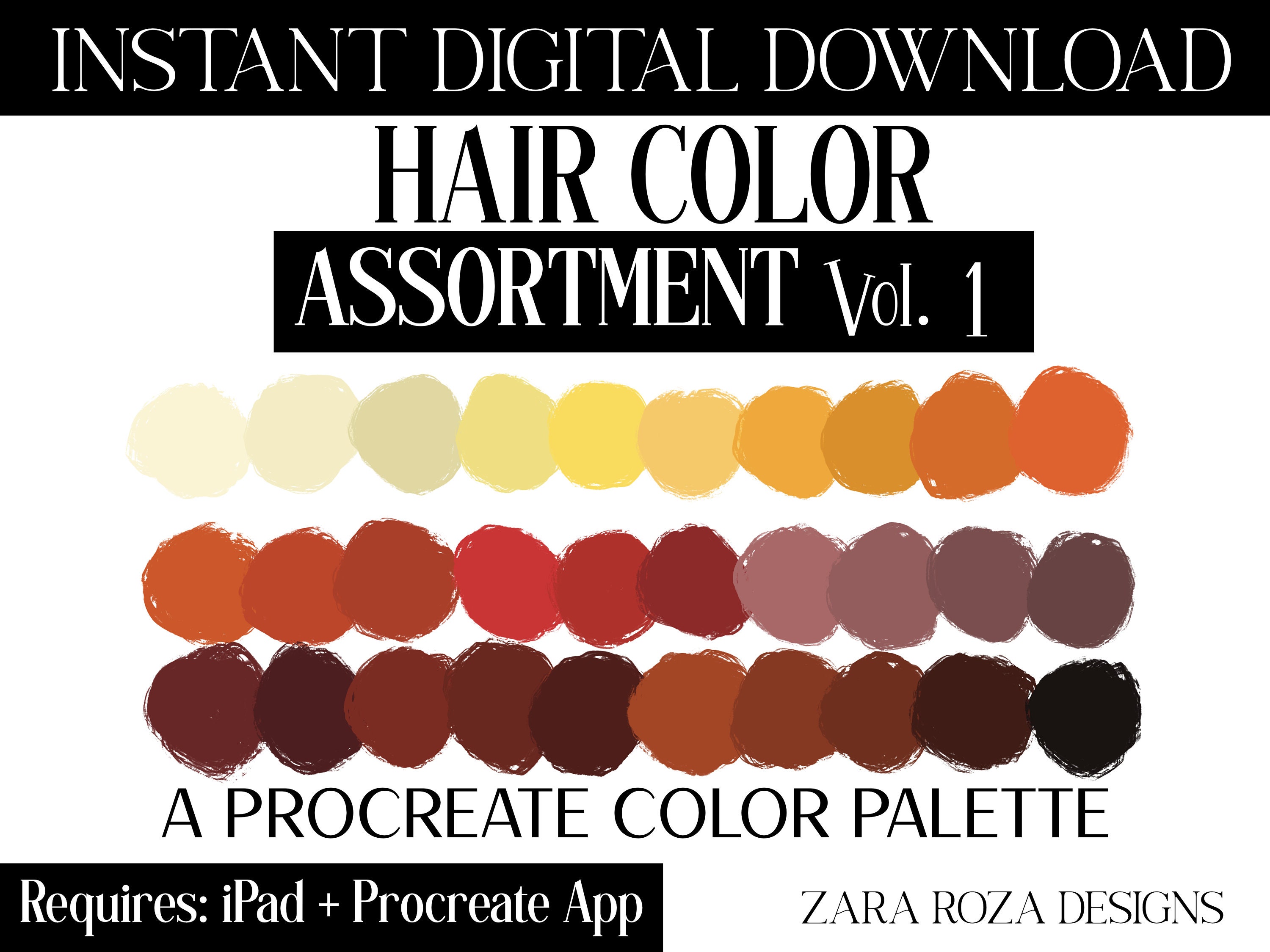 BIG BUNDLE 24 Procreate Hair Color Palette Collection Pack Set: Natural ...