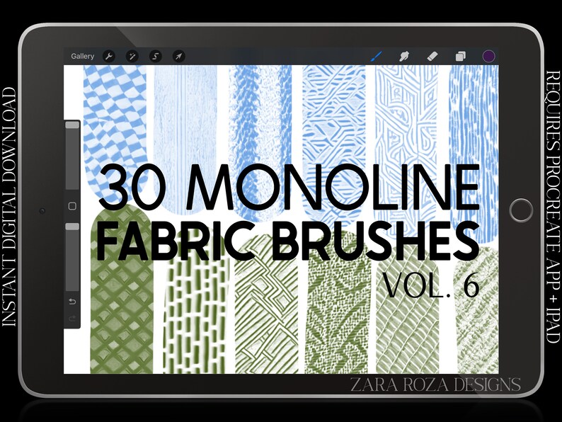 Procreate Fabric Monoline Texture Brush Pack - Vol. 6, 30 Brushes ...