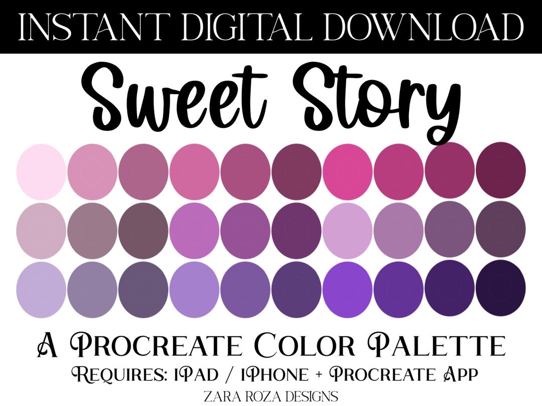Sweet Story Procreate Color Palette - Purple Pink Retro Vintage Makeup ...