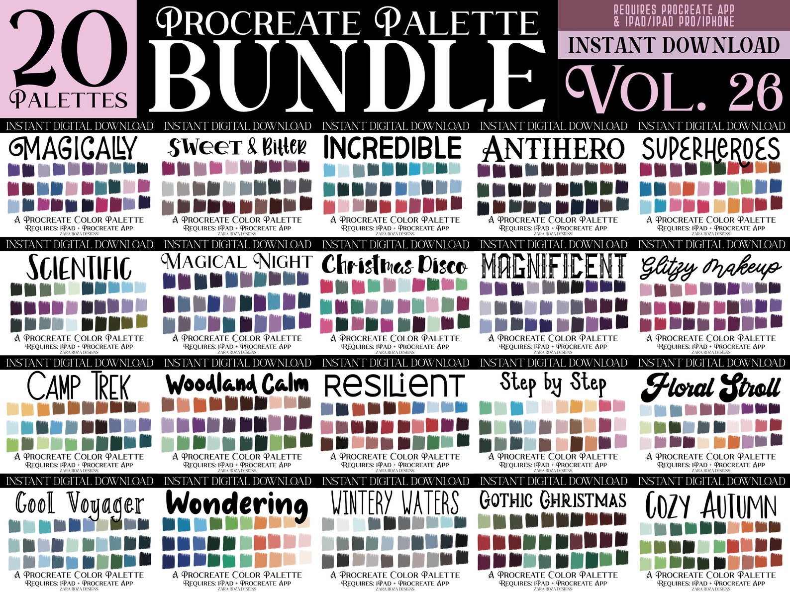 20 Procreate Color Palette Bundle Pack VOL. 26 Set Retro Vintage ...