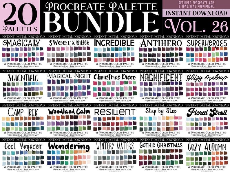 20 Procreate Color Palette Bundle Pack - VOL. 26 Set - Retro Vintage ...