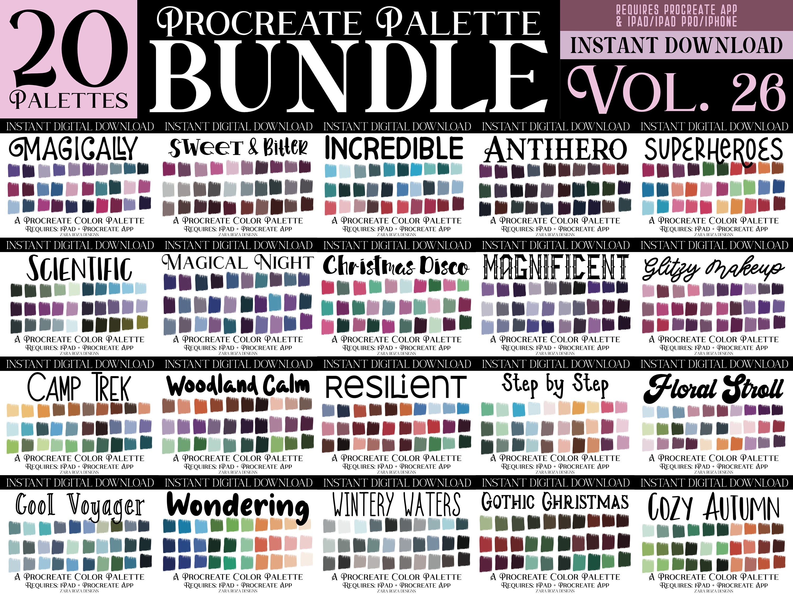 20 Procreate Color Palette Bundle Pack - VOL. 26 Set - Retro Vintage ...