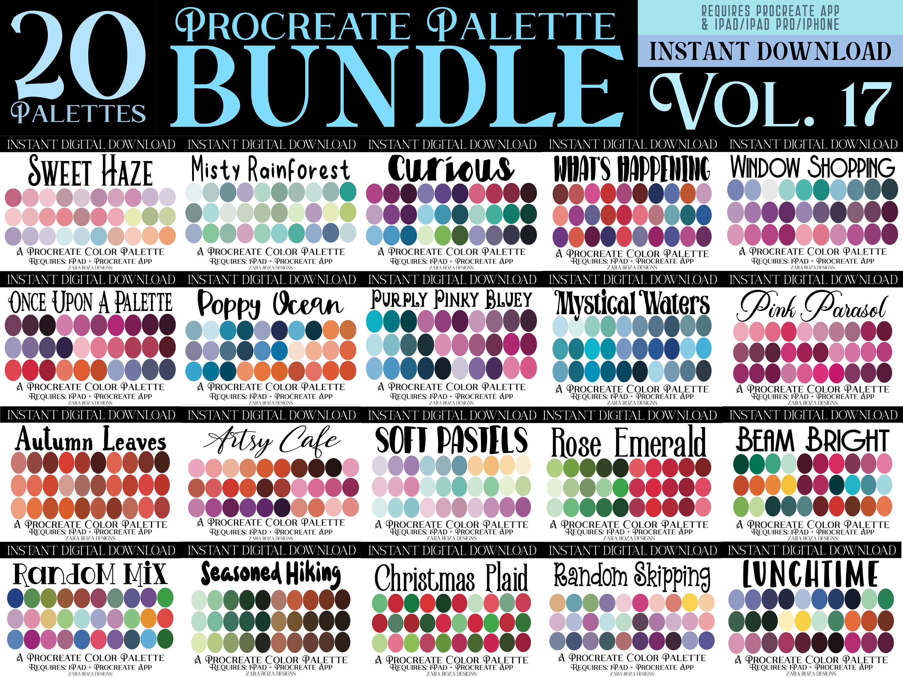 20 Procreate Color Palette Bundle Pack - VOL. 17 Set - Goth Retro ...