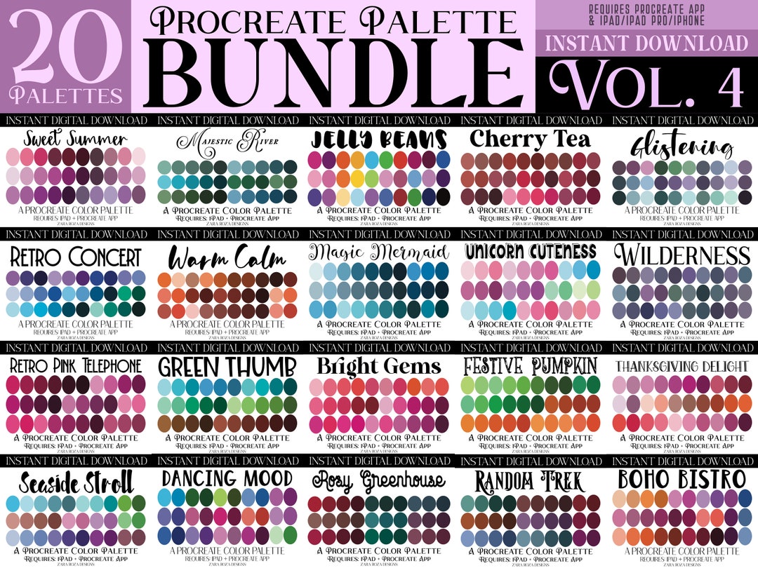 20 Procreate Color Palette Bundle Pack - VOL. 4 Set - Retro Vintage ...