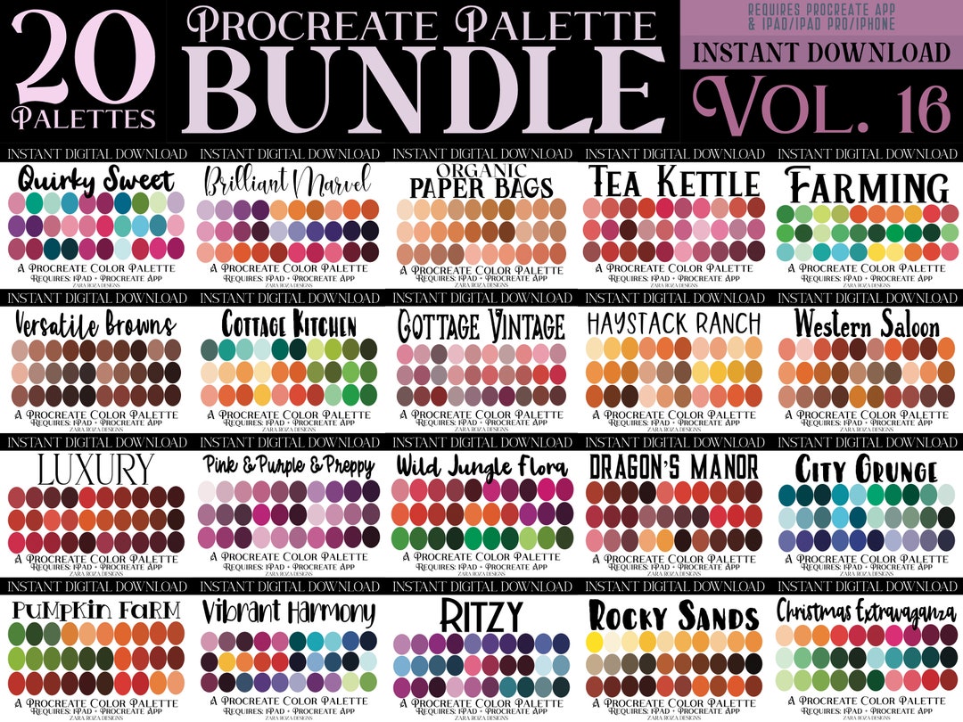 20 Procreate Color Palette Bundle Pack - VOL. 16 Set - Goth Retro ...