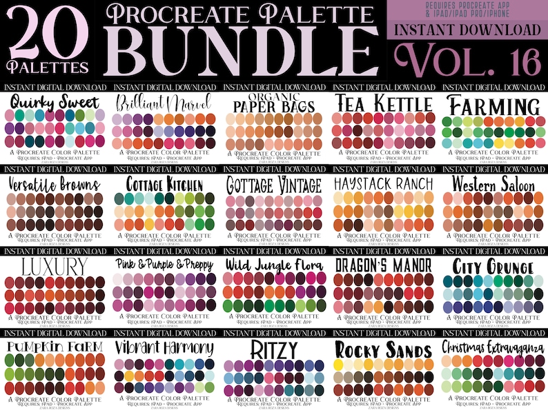 20 Procreate Color Palette Bundle Pack - VOL. 16 Set - Goth Retro ...