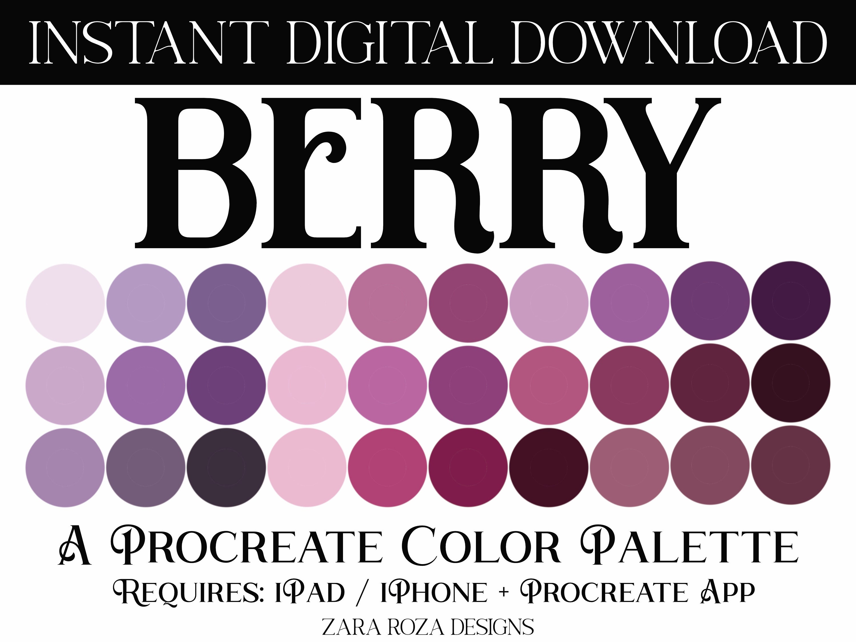 Berry - Procreate Color Palette - Gradient Soft Pastel & Dark Purple ...