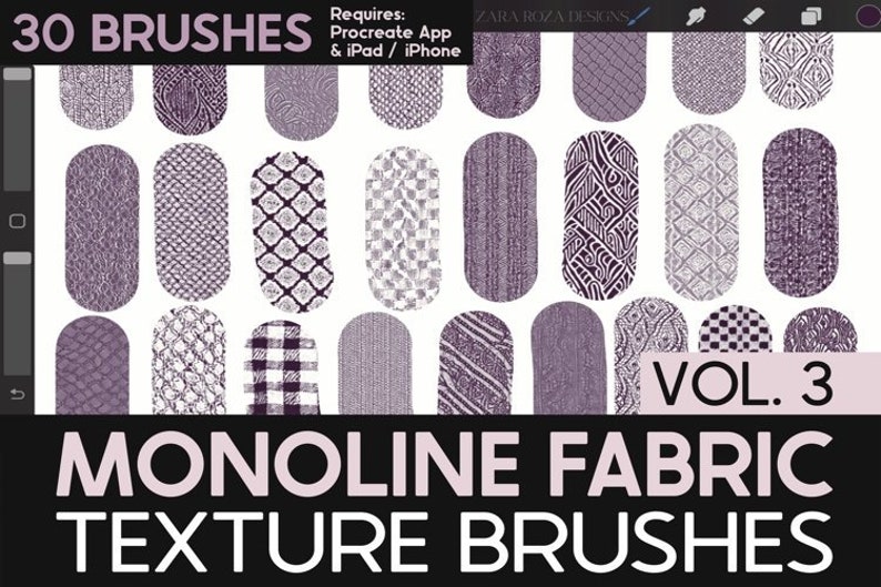 Procreate Fabric Monoline Texture Brush Pack - Vol. 3, 30 Brushes ...
