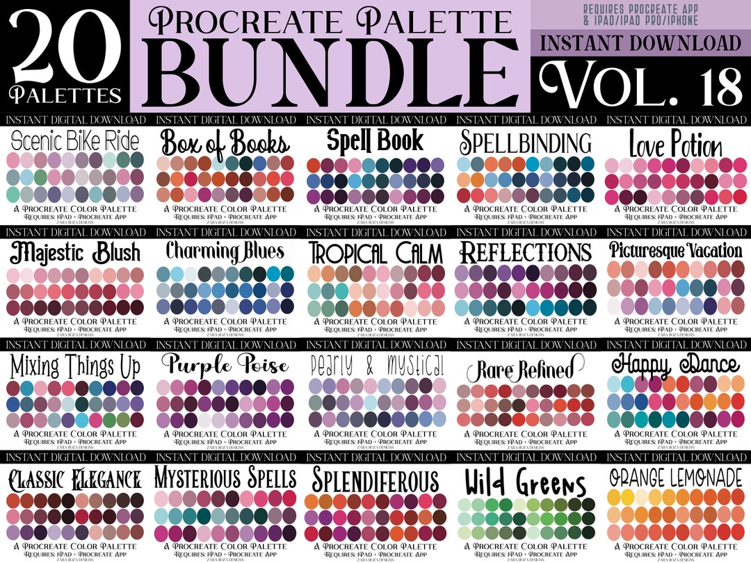 20 Procreate Color Palette Bundle Pack - VOL. 18 Set - Goth Retro ...