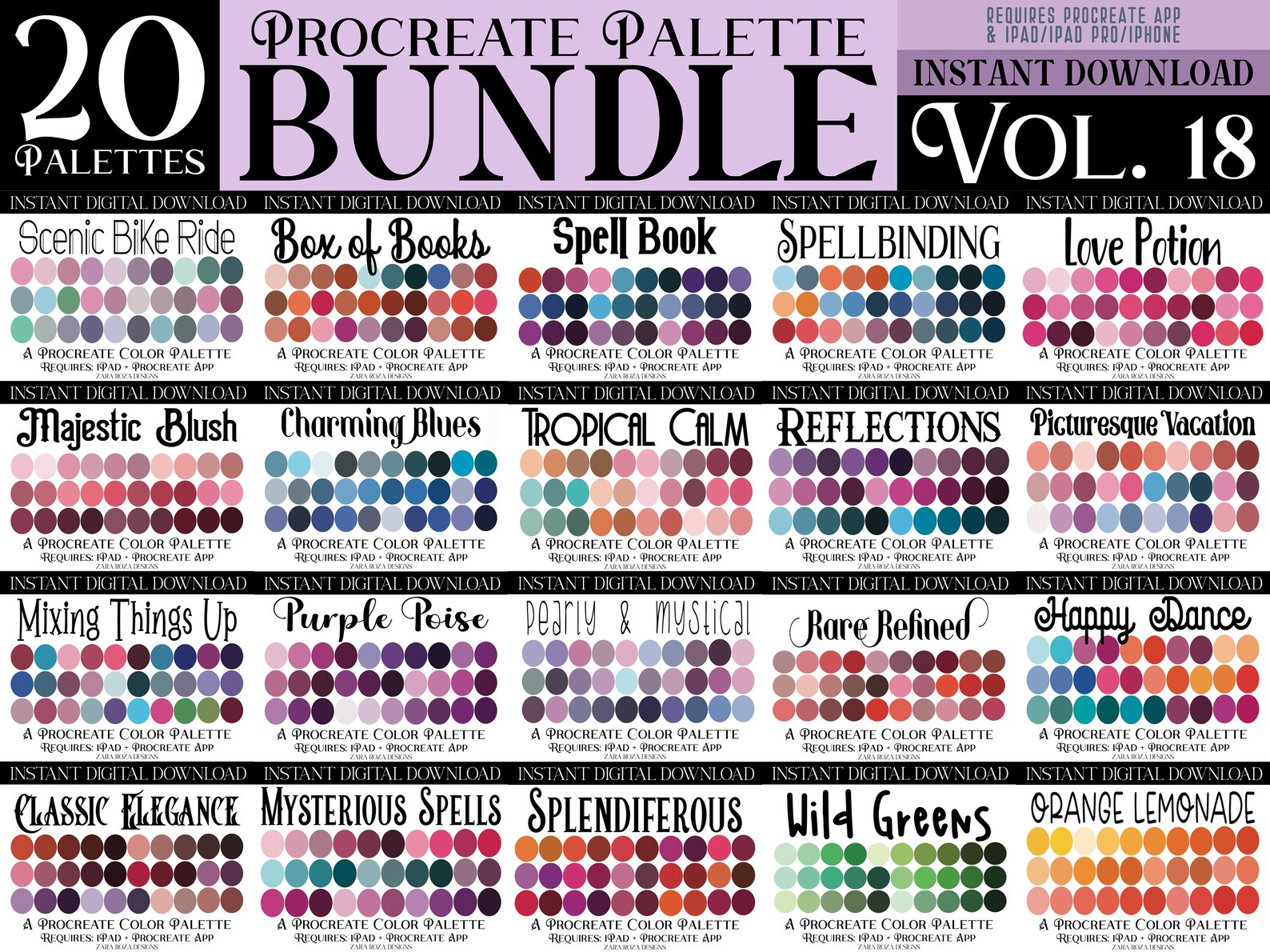 20 Procreate Color Palette Bundle Pack - VOL. 18 Set - Goth Retro ...
