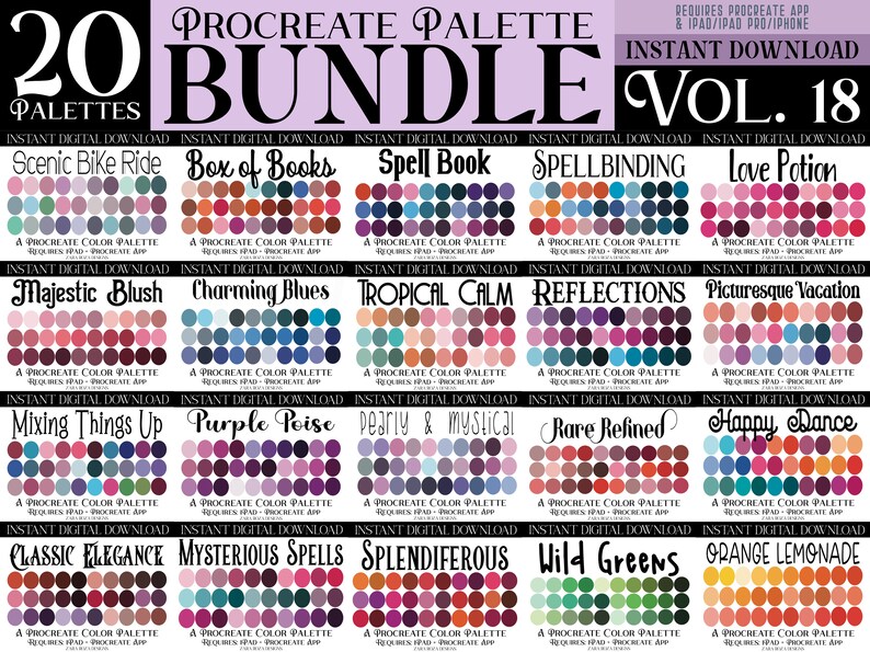 20 Procreate Color Palette Bundle Pack Vol 18 Set Goth Retro
