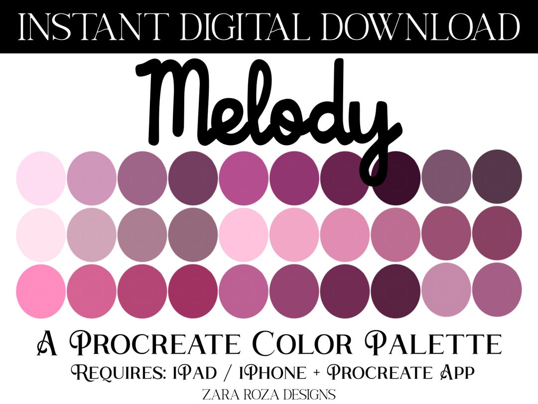 Melody Procreate Color Palette - Purple Pink Brown Vintage Cute Jewel ...