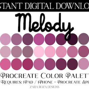 Melody Procreate Color Palette - Purple Pink Brown Vintage Cute Jewel ...