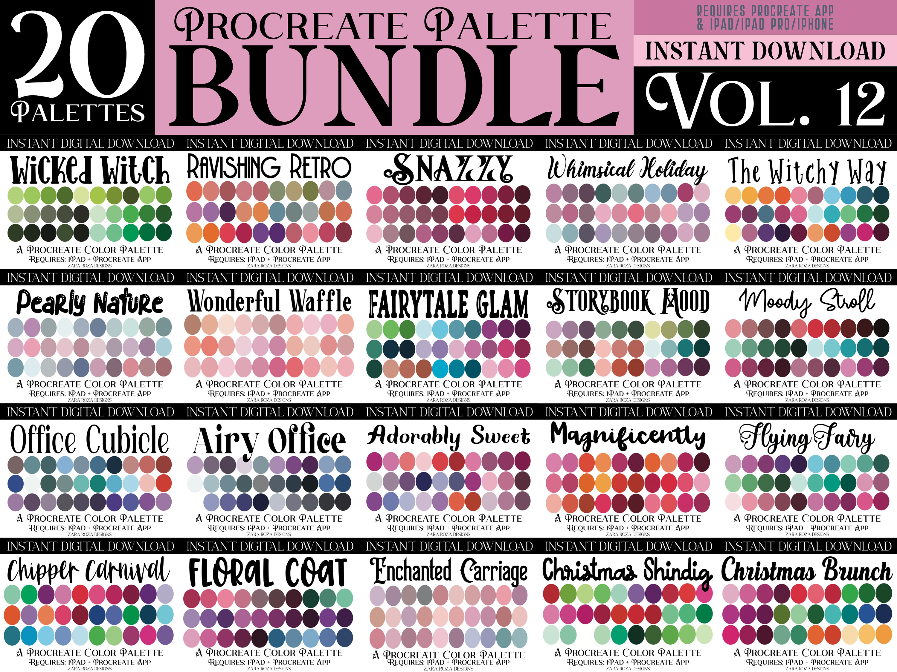 20 Procreate Color Palette Bundle Pack - VOL. 12 Set: 20 Palettes With ...