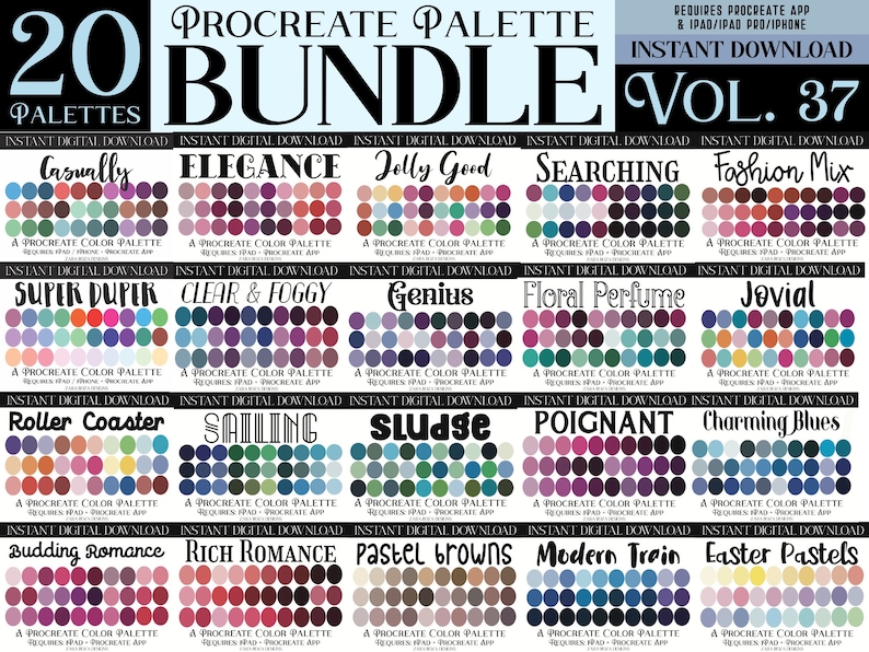 20 Procreate Color Palette Bundle Pack - VOL. 37 Set - Goth Retro ...