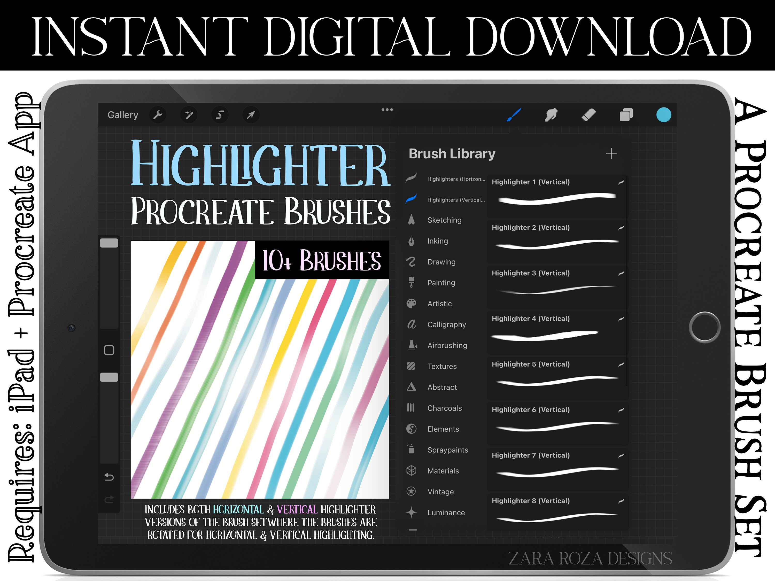 Procreate Highlighter Marker Brushes - 13 Highlighting Nib Lettering Brushes, UPDATE - 3 ...