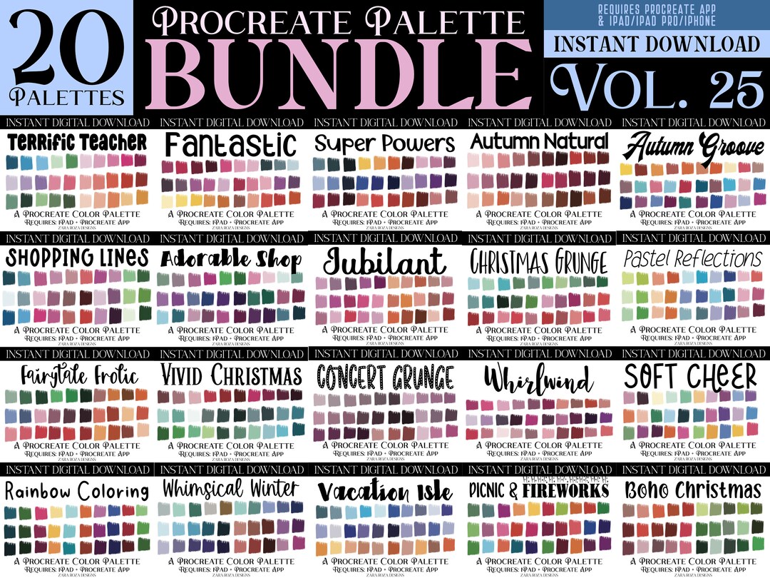 20 Procreate Color Palette Bundle Pack - VOL. 25 Set - Retro Vintage ...
