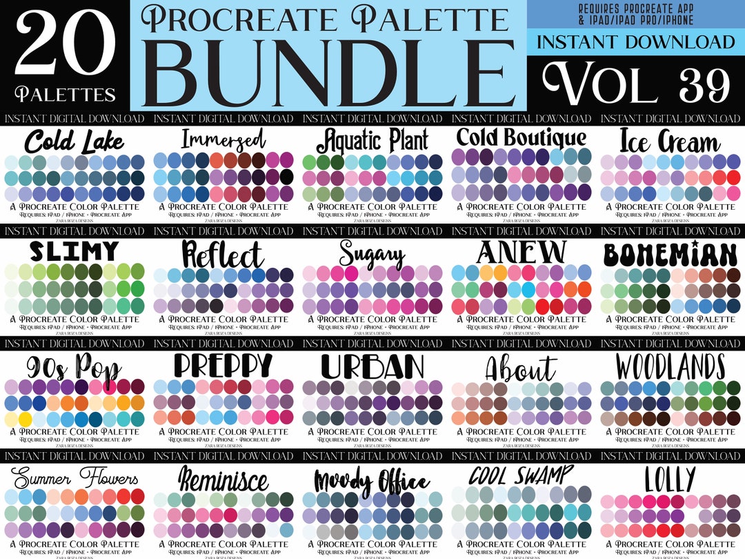 20 Procreate Color Palette Bundle Pack Vol 39 Set Digital Art Goth Retro Vintage Boho