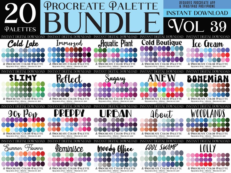 20 Procreate Color Palette Bundle Pack VOL. 39 Set, Digital Art, Goth ...