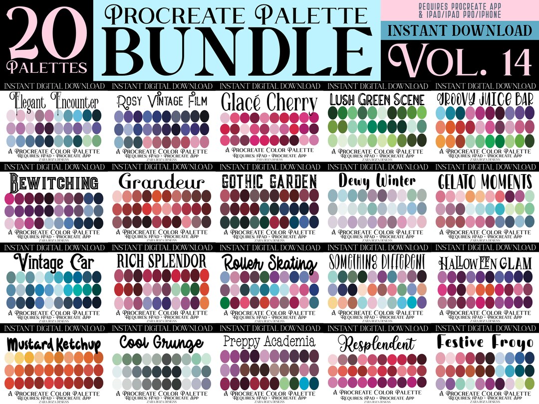 20 Procreate Color Palette Bundle Pack - VOL. 14 Set - Goth Retro ...