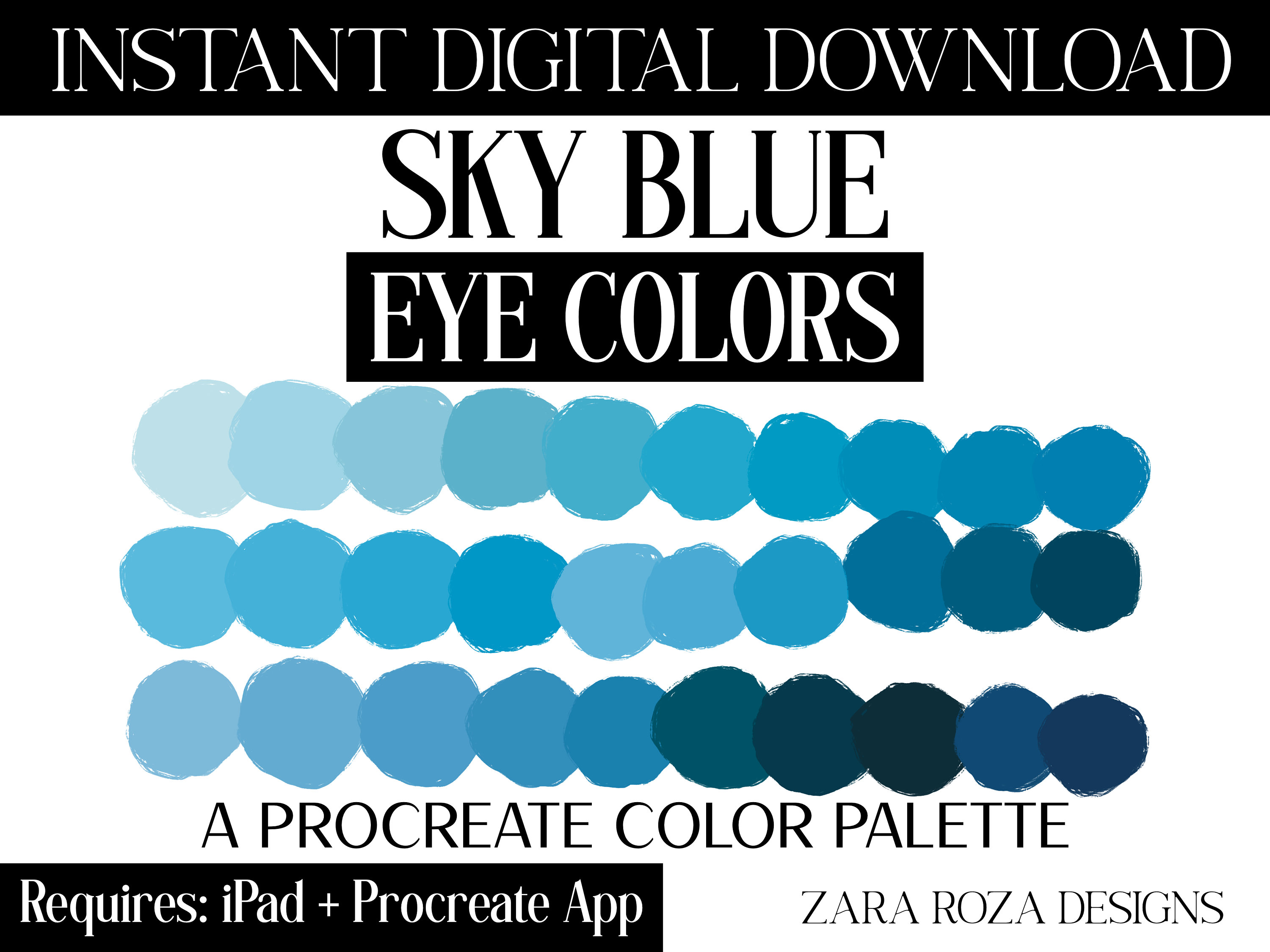 Sky Blue Eye Colors Procreate Palette: 30 Swatches Face Portrait Art ...