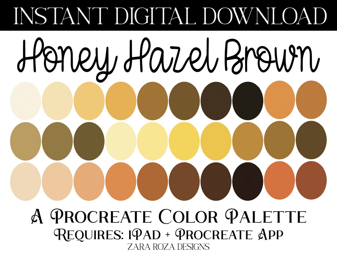 Honey Hazel Brown - Procreate Color Palette - 30 Yellow, Orange, Brown ...