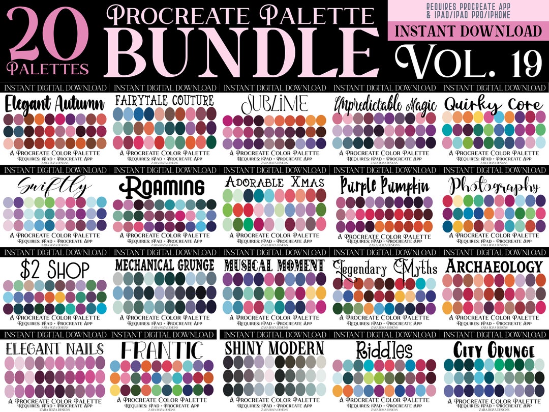 20 Procreate Color Palette Bundle Pack - VOL. 19 Set - Goth Retro ...