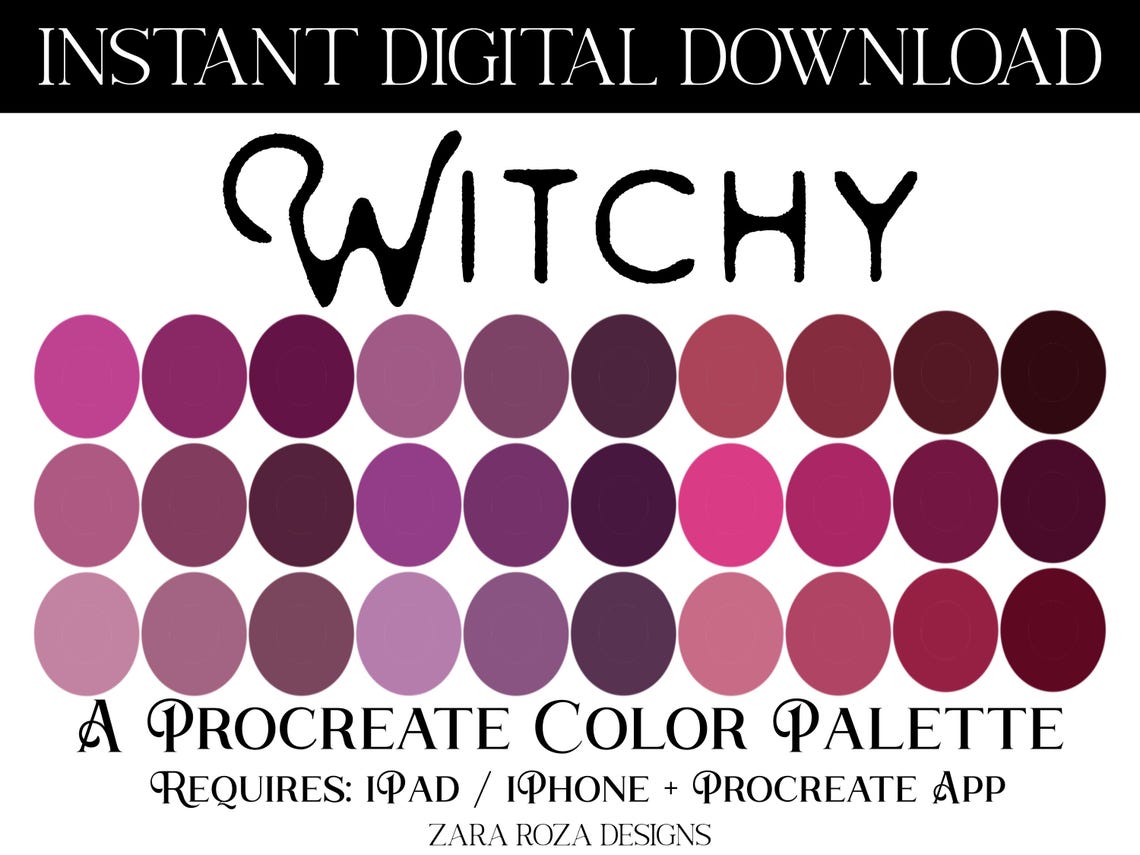 Witchy Procreate Color Palette - A Pink Purple Brown Witch Halloween ...