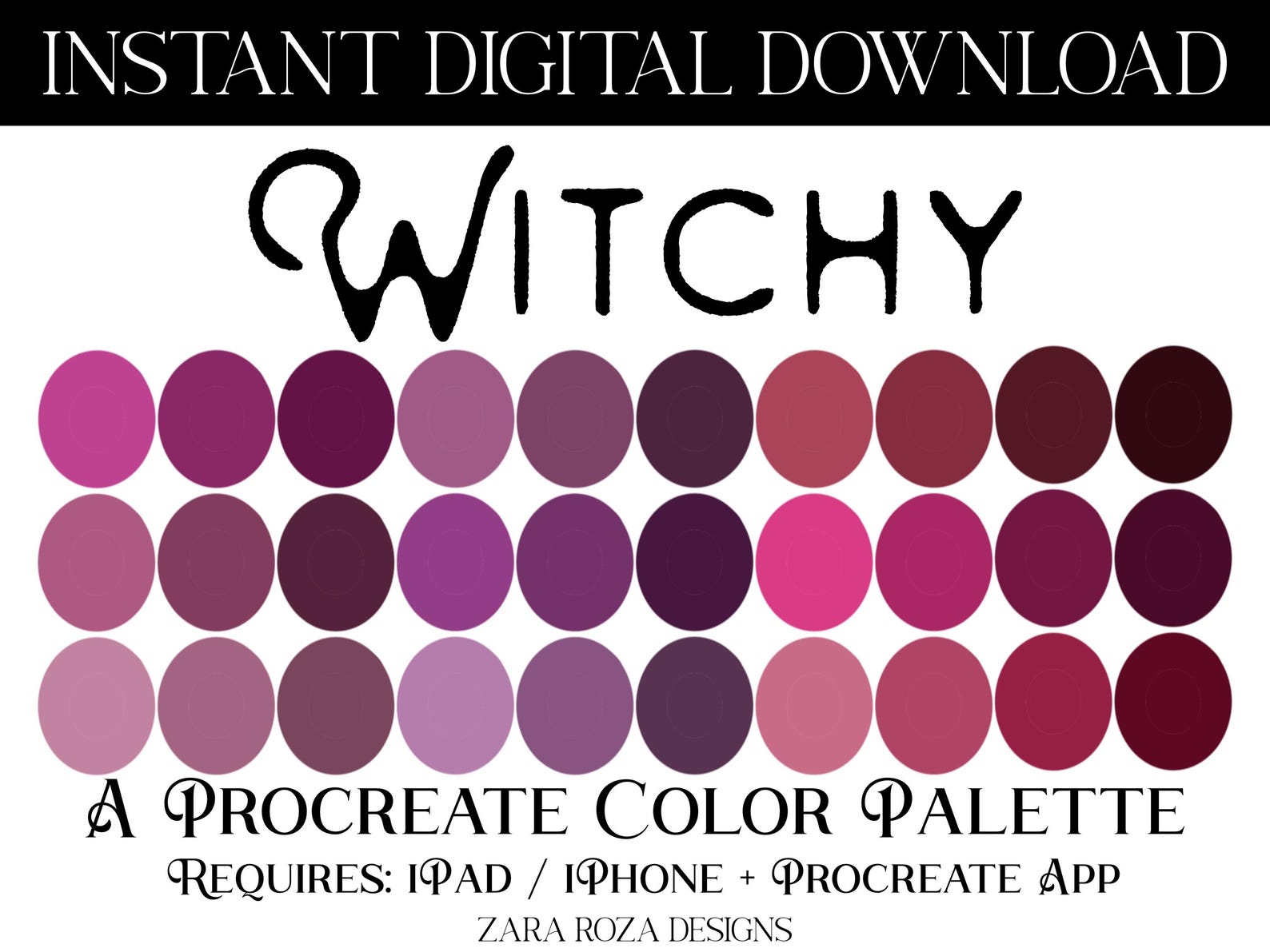 Witchy Procreate Color Palette - A Pink Purple Brown Witch Halloween ...
