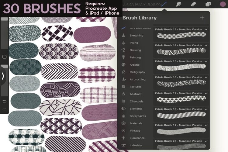 Procreate Fabric Monoline Texture Brush Pack Vol. 4, 30 Brushes Cute ...