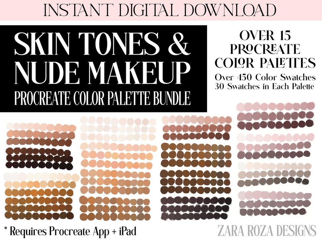 22 Skin Tones & Nude Makeup Procreate Color Palette Bundle Pack Set ...