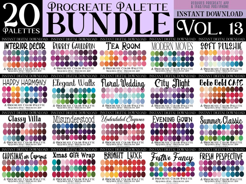 20 Procreate Color Palette Bundle Pack - VOL. 13 Set - Goth Retro ...