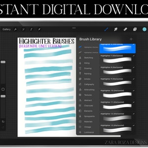 Procreate Highlighter Marker Brushes - 13 Highlighting Nib Lettering Brushes, UPDATE - 3 ...