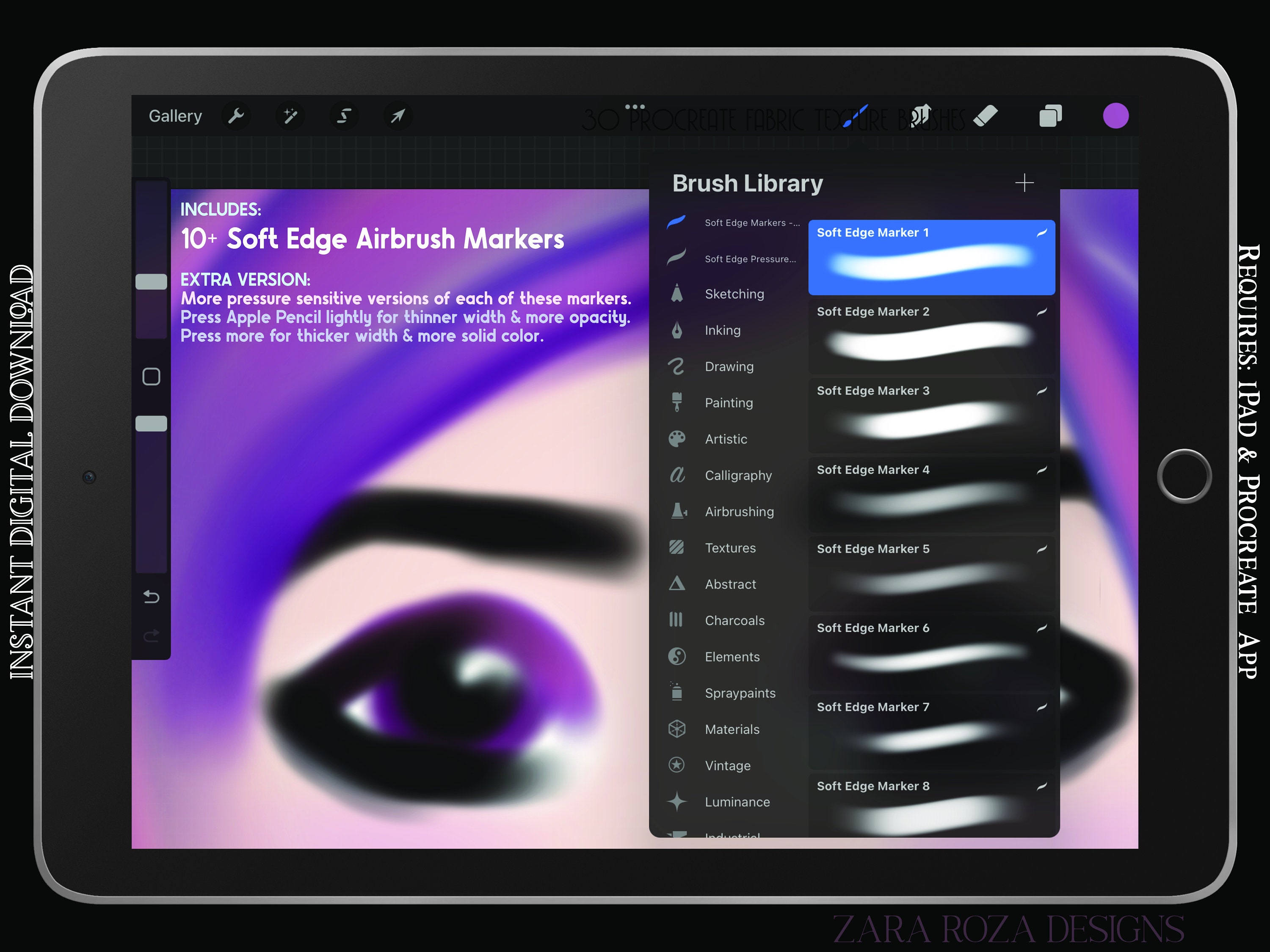 Procreate Airbrush Soft Edge Marker Brushes for iPad Digital Art ...