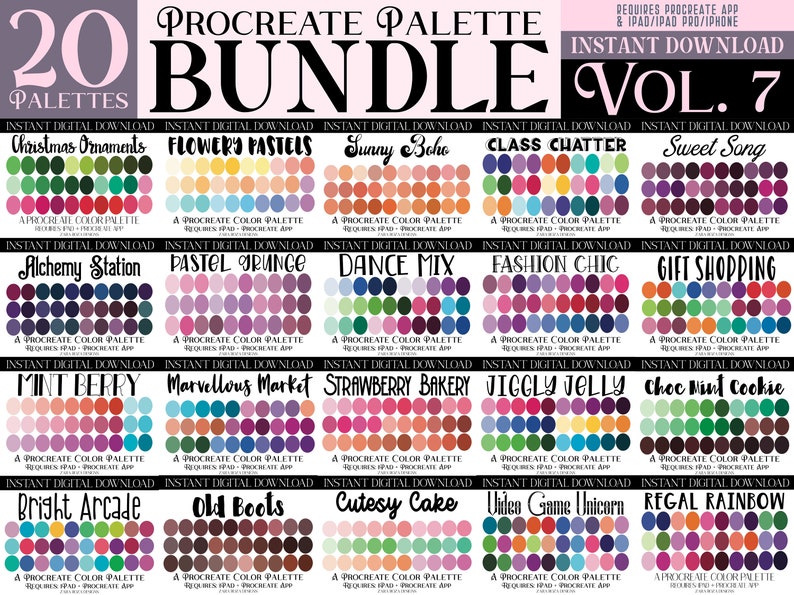 20 Procreate Color Palette Bundle Pack - VOL. 7 Set - Goth Retro ...
