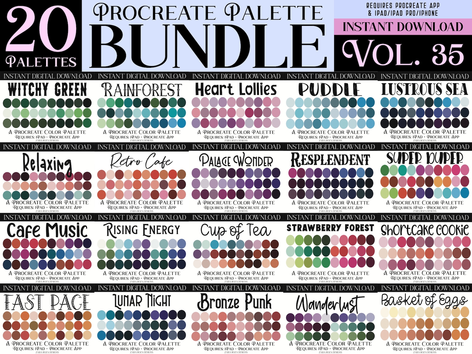 20 Procreate Color Palette Bundle Pack - VOL. 35 Set - Goth Retro ...