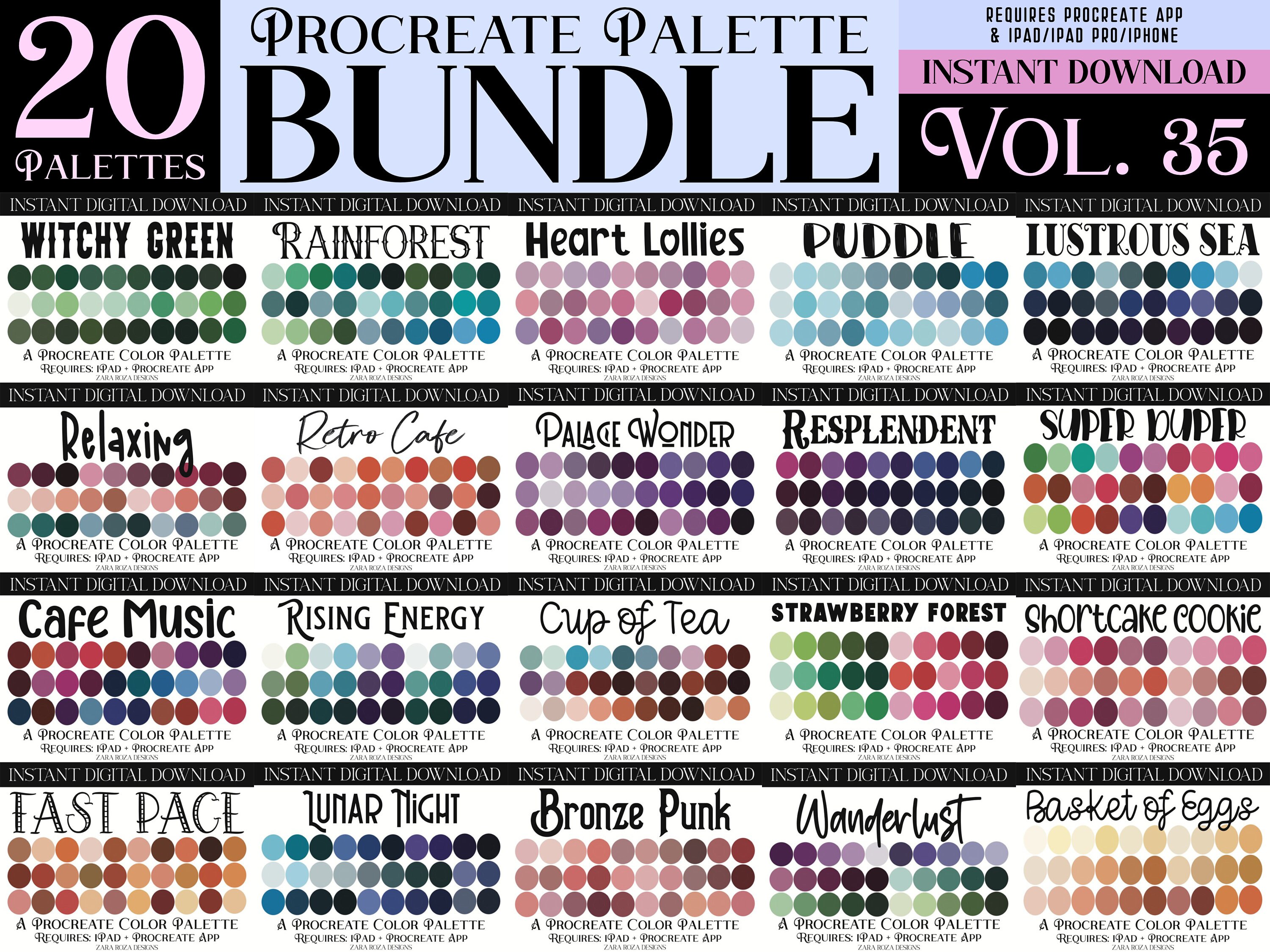 20 Procreate Color Palette Bundle Pack - VOL. 35 Set - Goth Retro ...