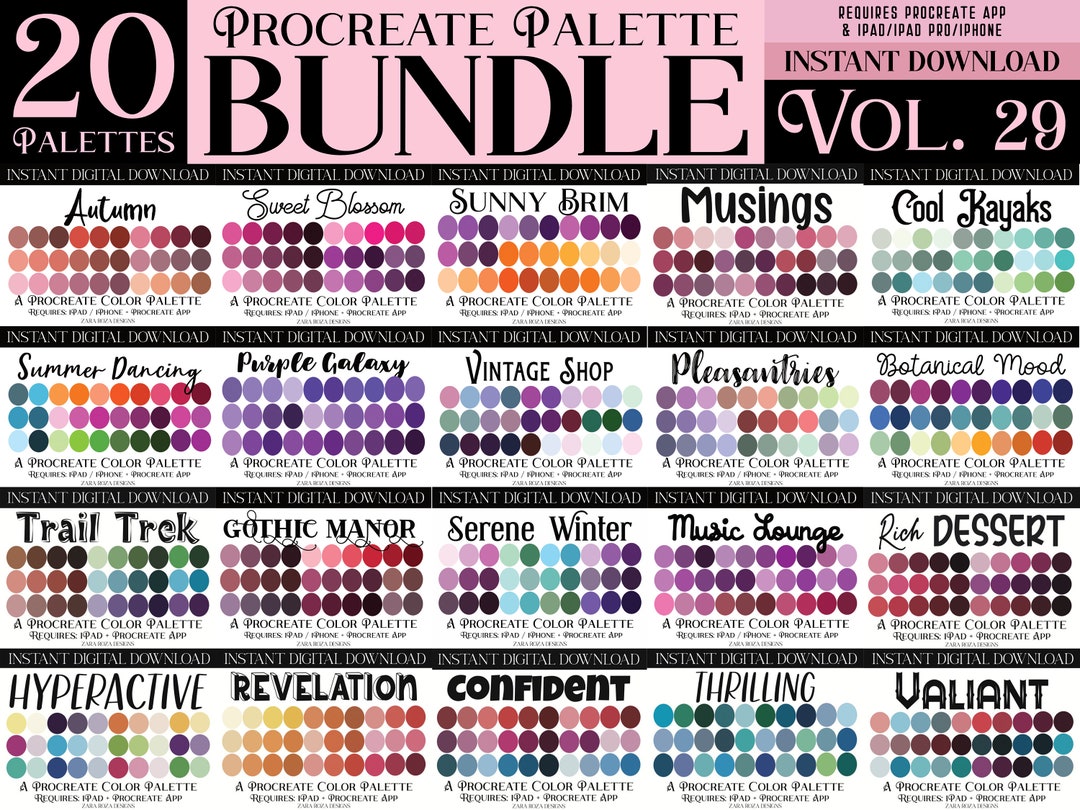 20 Procreate Color Palette Bundle Pack - VOL. 29 Set - Retro Vintage ...